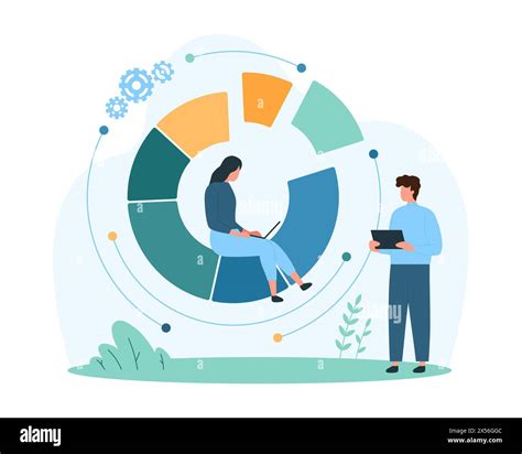 Pie Chart Analytics Tiny People Work With Data Statistics In