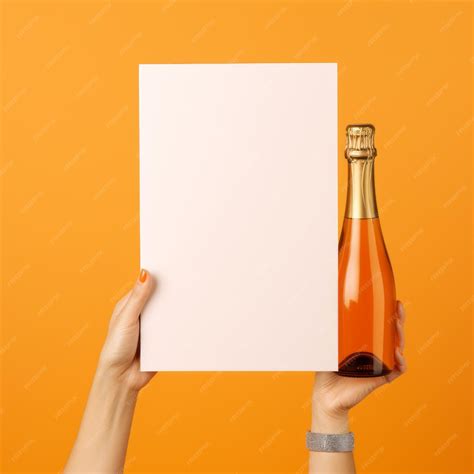 Premium Photo Empty Card And Wine Bottle On Orange Background Print