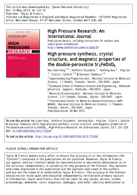 Pdf High Pressure Synthesis Crystal Structure And Magnetic