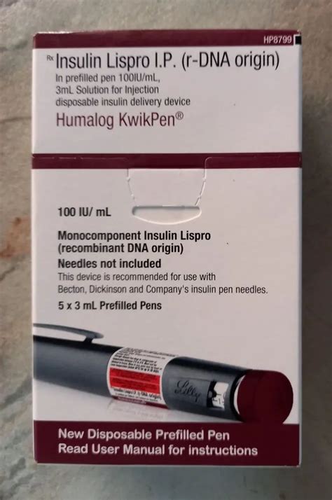 Humalog Kwikpen Insulin Lispro Injection IU Ml Packaging Type