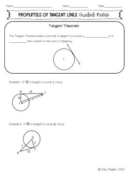 Properties Of Tangent Lines Guided Notes And Practice By 3rd And 14th