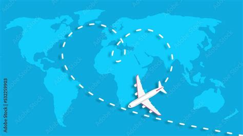 Video Animation With White Plane Flying On The Worlds Map Leaving A