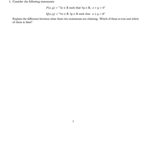 Solved 1 Consider The Following Statements P X Y ∃x∈r