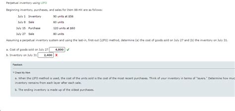 Solved Perpetual Inventory Using LIFO Beginning Inventory Chegg