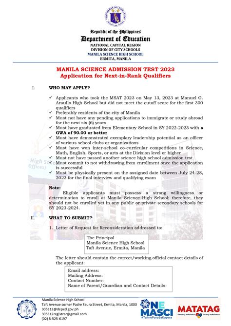 Msat Update Applicants Who Manila Science High School