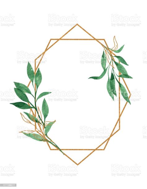 흰색 배경에 격리 된 금 기하학적 요소가있는 수채화 단풍 프레임 웨딩 디자인 인사말 카드 초대장 손 도면 0명에 대한 스톡 벡터 아트 및 기타 이미지 Istock