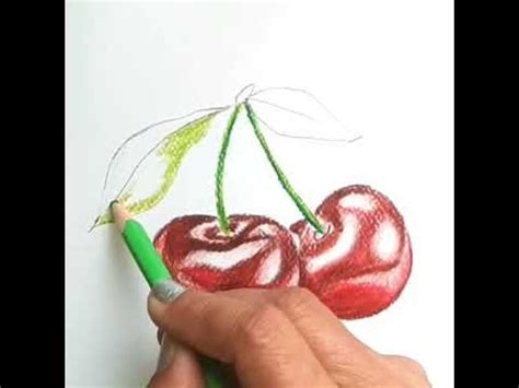 Someone Is Drawing Two Cherries With Colored Pencils