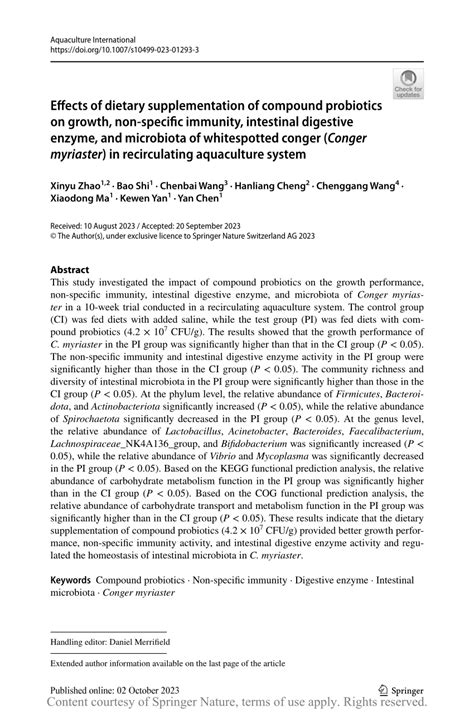 Effects Of Dietary Supplementation Of Compound Probiotics On Growth Non Specific Immunity