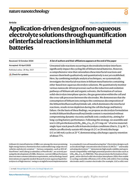 Pdf Application Driven Design Of Non Aqueous Electrolyte Solutions Through Quantification Of