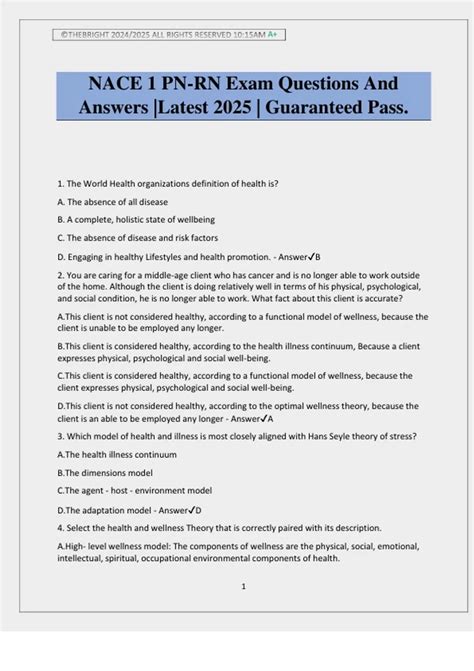 Nace 1 Pn Rn Exam Questions And Answers Latest 2025 Guaranteed Pass Nace 1 Pn Rn Stuvia Us