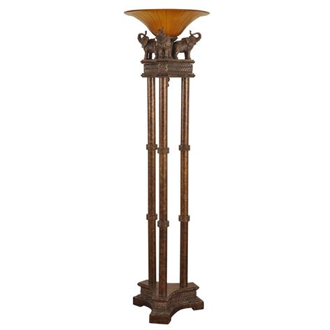 Elephant Accented Column Torchiere Amber Glass Shade Boulevard Urban