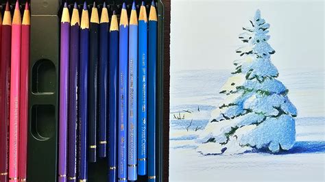 Как нарисовать елку в снегу как рисовать цветными карандашами Youtube
