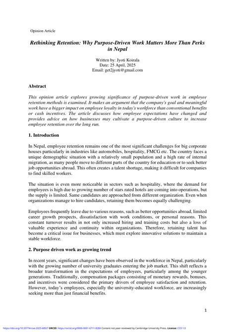 Pdf Rethinking Retention Why Purpose Driven Work Matters More Than Perks In Nepal