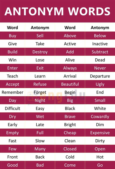 100 Important Antonyms In English With Examples Engrdu