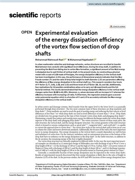 experimental evaluation of the energy dissipation efficiency of the