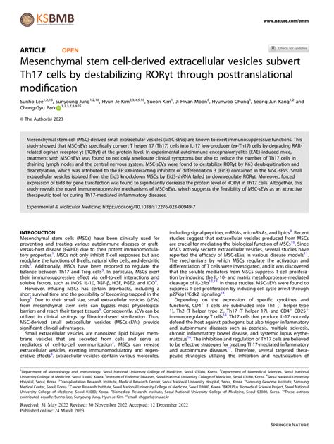 Pdf Mesenchymal Stem Cell Derived Extracellular Vesicles Subvert Th17