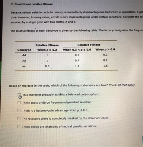 Solved 2 Conditional Relative Fitness Because Natural