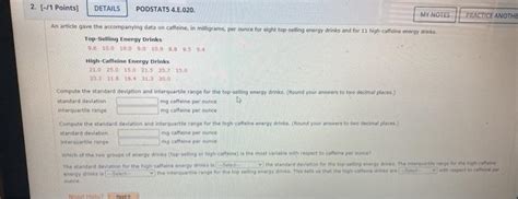 Solved 2 1 Points] Details Podstats 4 E 020 My Notes