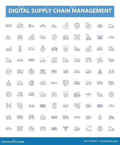 Digital Supply Chain Management Line Icons Signs Set Digital Supply