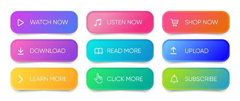 3d Click Here Web Buttons Set Of Action Button Hand Cursor And Arrow