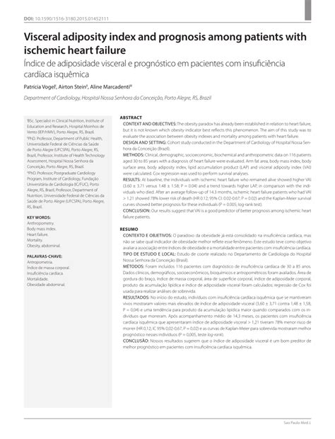 Pdf Visceral Adiposity Index And Prognosis Among Patients With