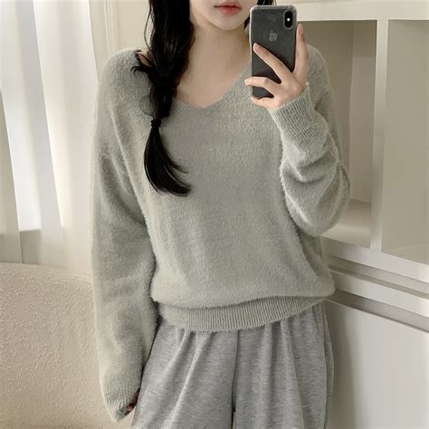 더멋 [청순여리무드]앙고라 모헤어 브이넥 긴팔 니트