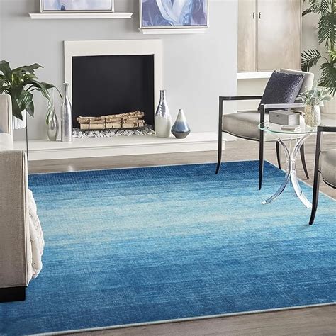Wonnitar Modern Ombre 8x10 Living Room Rugs Washable Blue
