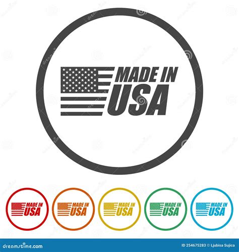 Made In USA Flag Icon Set Icons In Color Circle Buttons Stock Vector