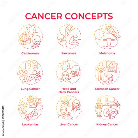 Cancer Red Gradient Concept Icons Carcinoma And Sarcoma Oncology