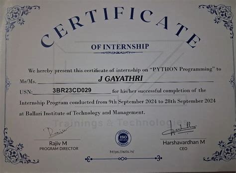 Gayathri J On Linkedin Successfully Completed A Python Internship Gaining Hands On Experience