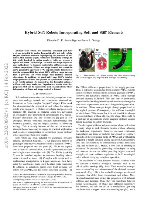 Pdf Hybrid Soft Robots Incorporating Soft And Stiff Elements