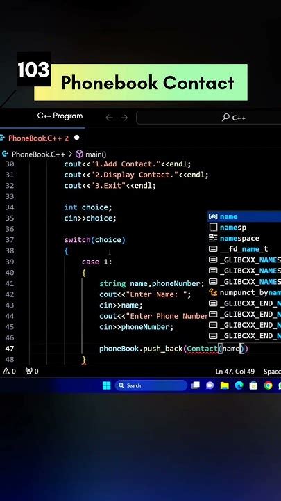 phonebook contacts c code leos shorts coding code programming cpp