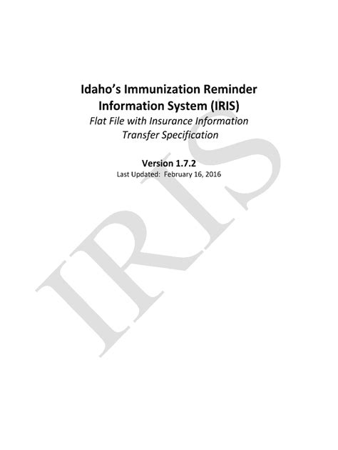 Fillable Online Iris Dhw Idaho Idaho S Immunization Reminder