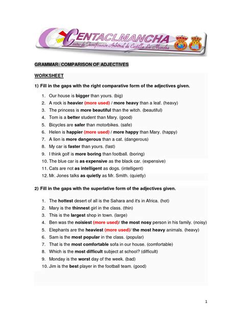 18answer Key Comparison Of Adjectives Pdf