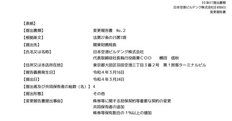 日本空港ビルデング 9706 ：変更報告書 提出者：日本空港ビルデング株式会社：日経会社情報digital：日本経済新聞