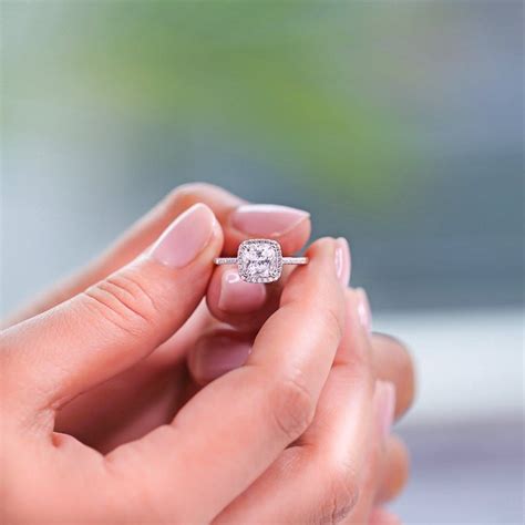 Carat Halo Engagement Ring Cushion Cut Simulated Diamond Statement Ring Sterling Silver