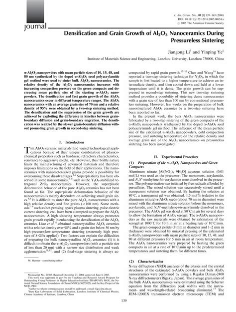 PDF Densification And Grain Growth Of Al2O3 Nanoceramics During