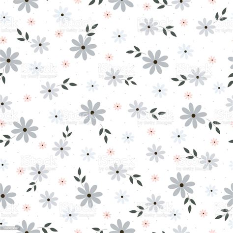 매끄러운 질감 패턴 작고 큰 꽃 배경과 잎 모티프는 섬유 직물 출판물 선물 랩 벡터 일러스트에 사용하기 위해 무작위로 흩어져 0명에 대한 스톡 벡터 아트 및 기타 이미지