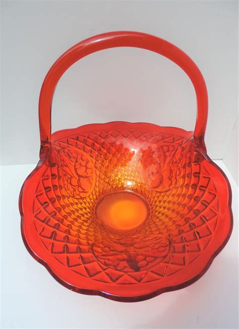 Indiana Glass Basket Canterbury Sunset Fruit Diamond Point Red Etsy