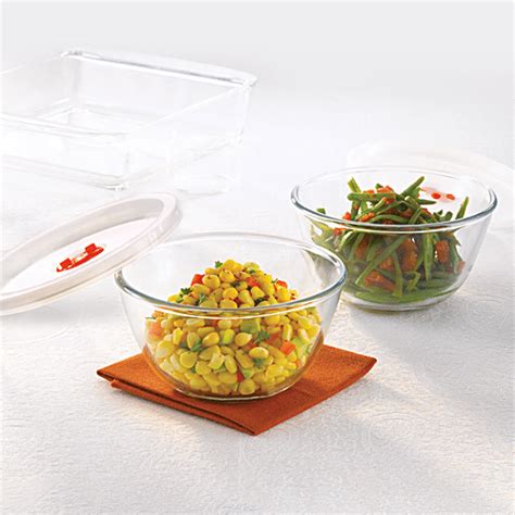 Buy Borosil Glass Mixing And Serving Bowls With White Lids Oven