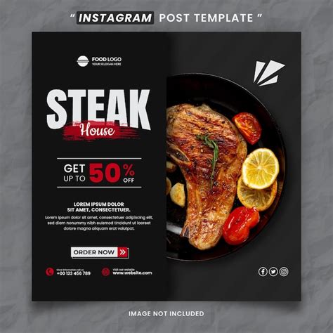 스테이크 하우스 음식 및 레스토랑 미디어 소셜 포스트 템플릿 프리미엄 벡터