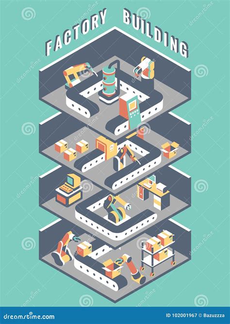 Vector Flat 3d Isometric Industrial Factory In Cut View Stock Vector
