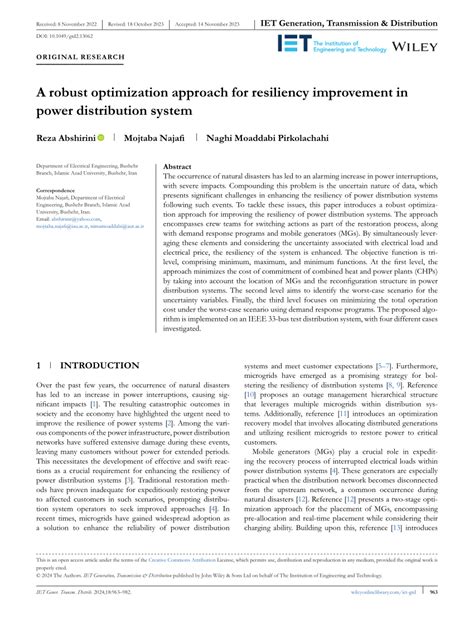 Pdf A Robust Optimization Approach For Resiliency Improvement In Power Distribution System