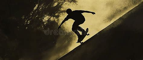 Skateboarder On The U Ramp Sport Portrait Hyper Realistic Drawing Sketch Stock Illustration