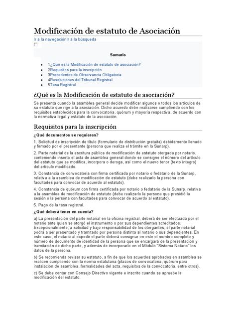 Modificación De Estatuto De Asociación Pdf Gobierno Justicia