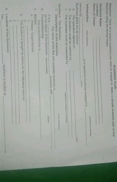 BUSINESS PLAN Diroction Think Of A Simple StudyX