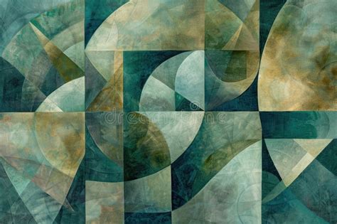 Interlocking Geometric Shapes In Muted Shades Of Green And Blue