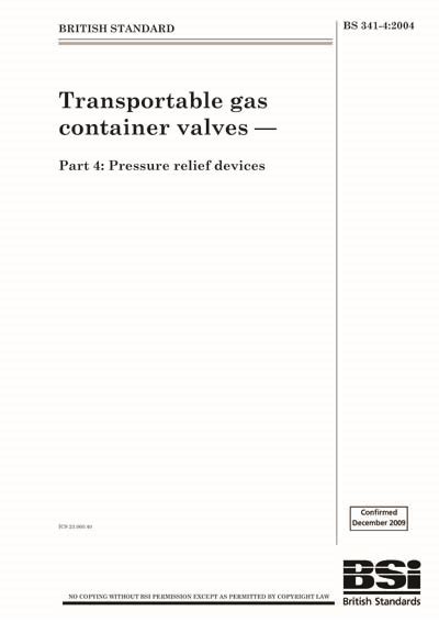 Bs 341 42004 Transportable Gas Container Valves Pressure Relief