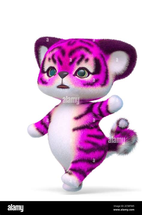 Cute Tiger Cartoon Passing By In White Background 3d Illustration
