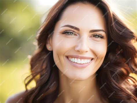Premium Photo A Beautiful Woman Smiling Looking At The Camera Outdoors